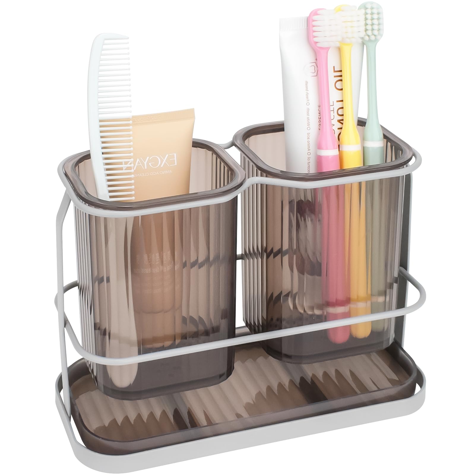 Toothbrush holder Wall Mounted, 2 Cups Toothbrush Holder for Bathroom ...