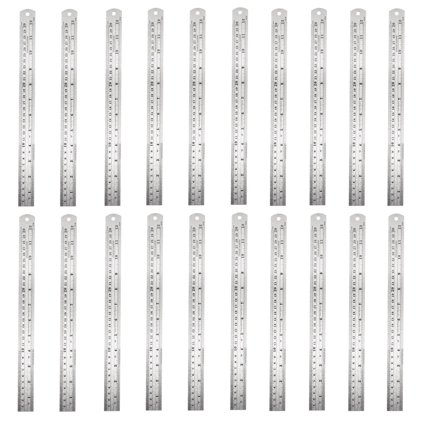 ZEONHAK 20 Pack 30cm Stainless Steel Ruler, 12 Inch Precision Metal ...
