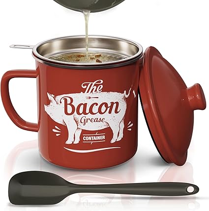 Amazon.com: Bacon Grease Container With Strainer, 46OZ Large Enamel ...