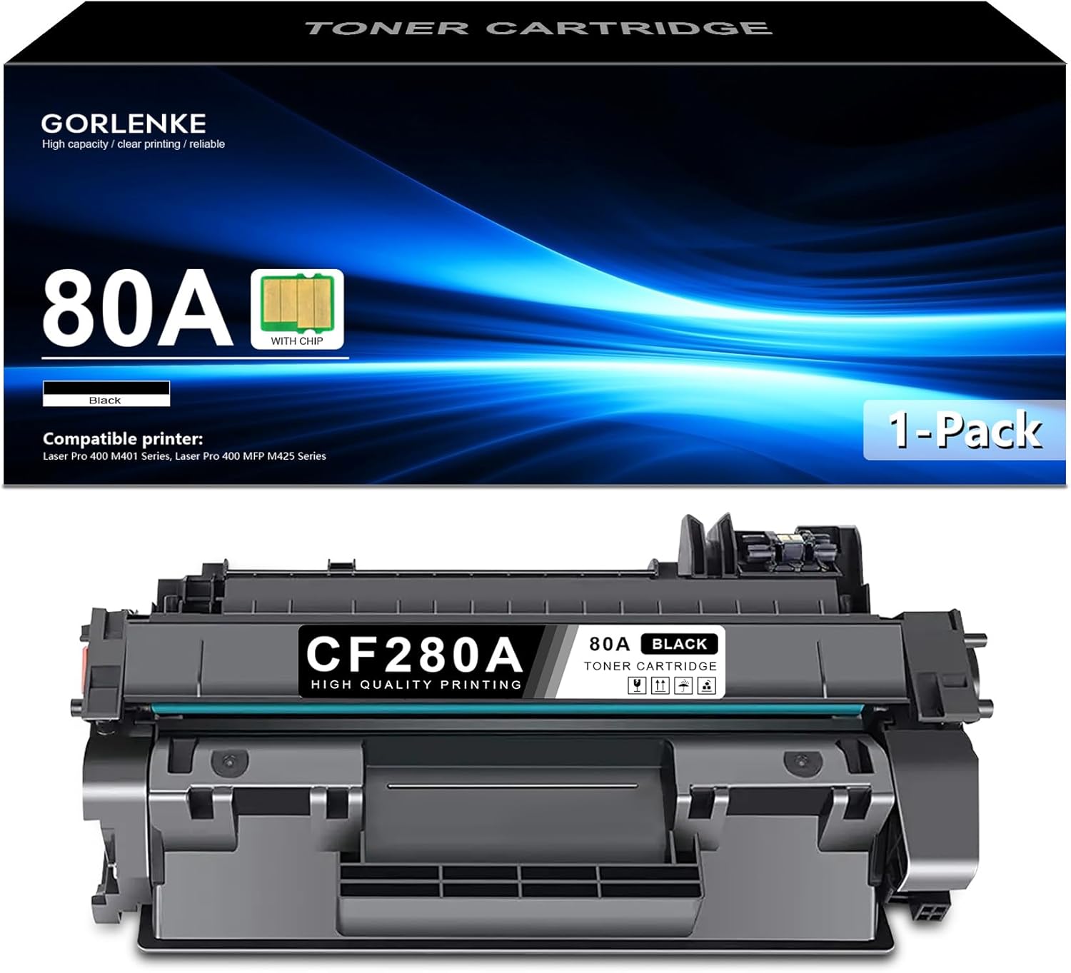 Amazon.com: 80A Black Toner Cartridge CF280A with CHIP 1-Pack Replacement for HP 80A CF280A 80X ...