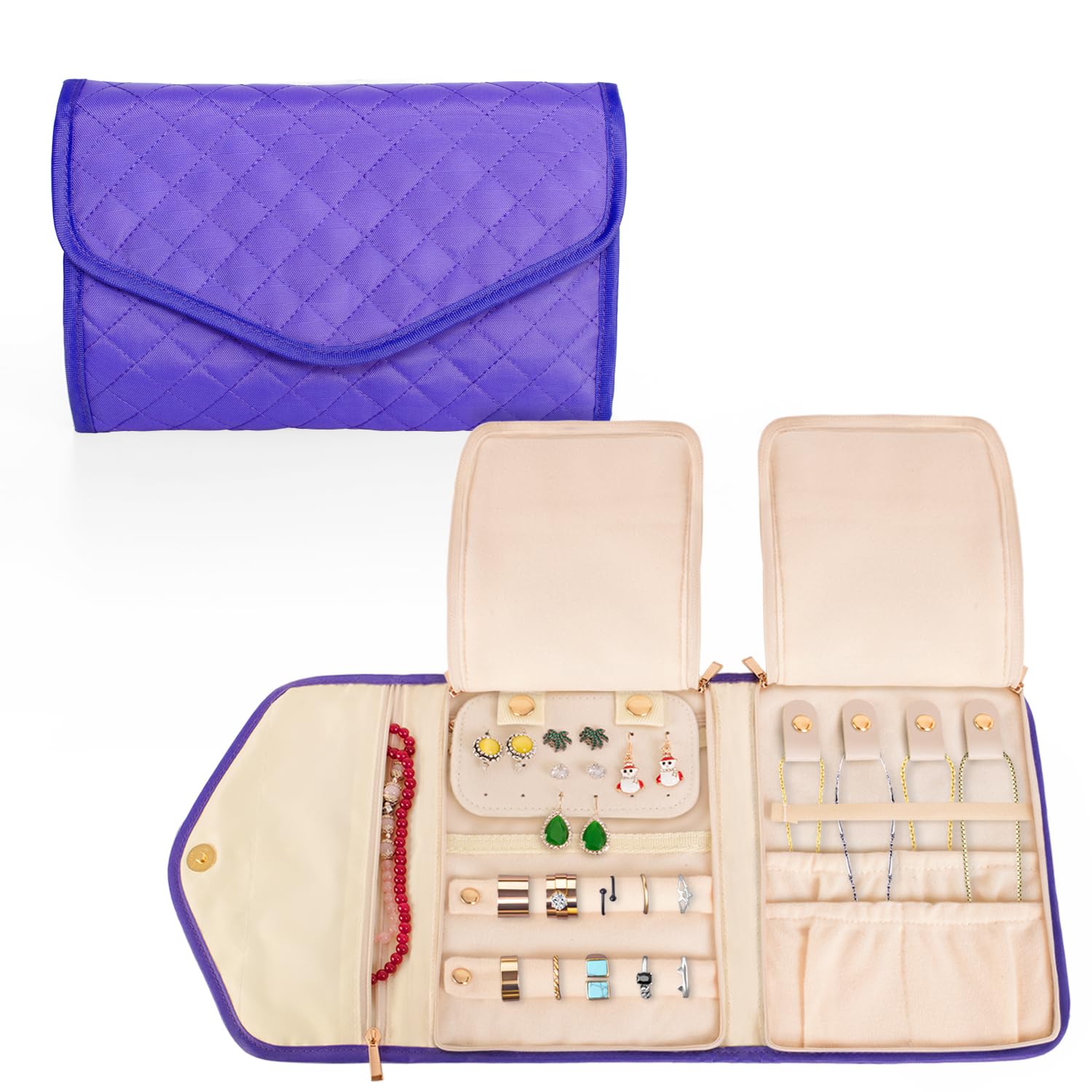 Amazon.com: Teamoy Travel Jewelry Organizer Case, Foldable Jewelry Roll ...