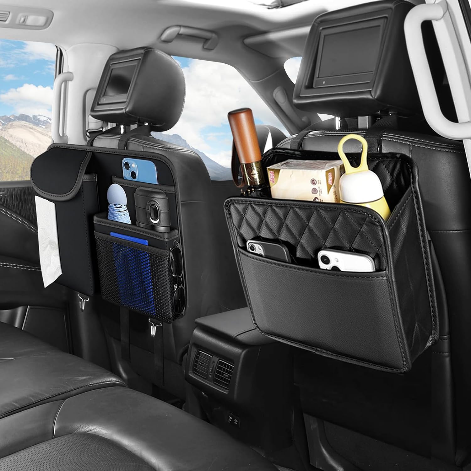 IEHOME 2 Pack Modern Black Car Organizer, Backseat Car Organiser, PU ...