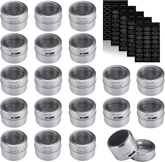Amazon.com: Bekith 20 Pack Stainless Steel Magnetic Spice Tins, Storage ...