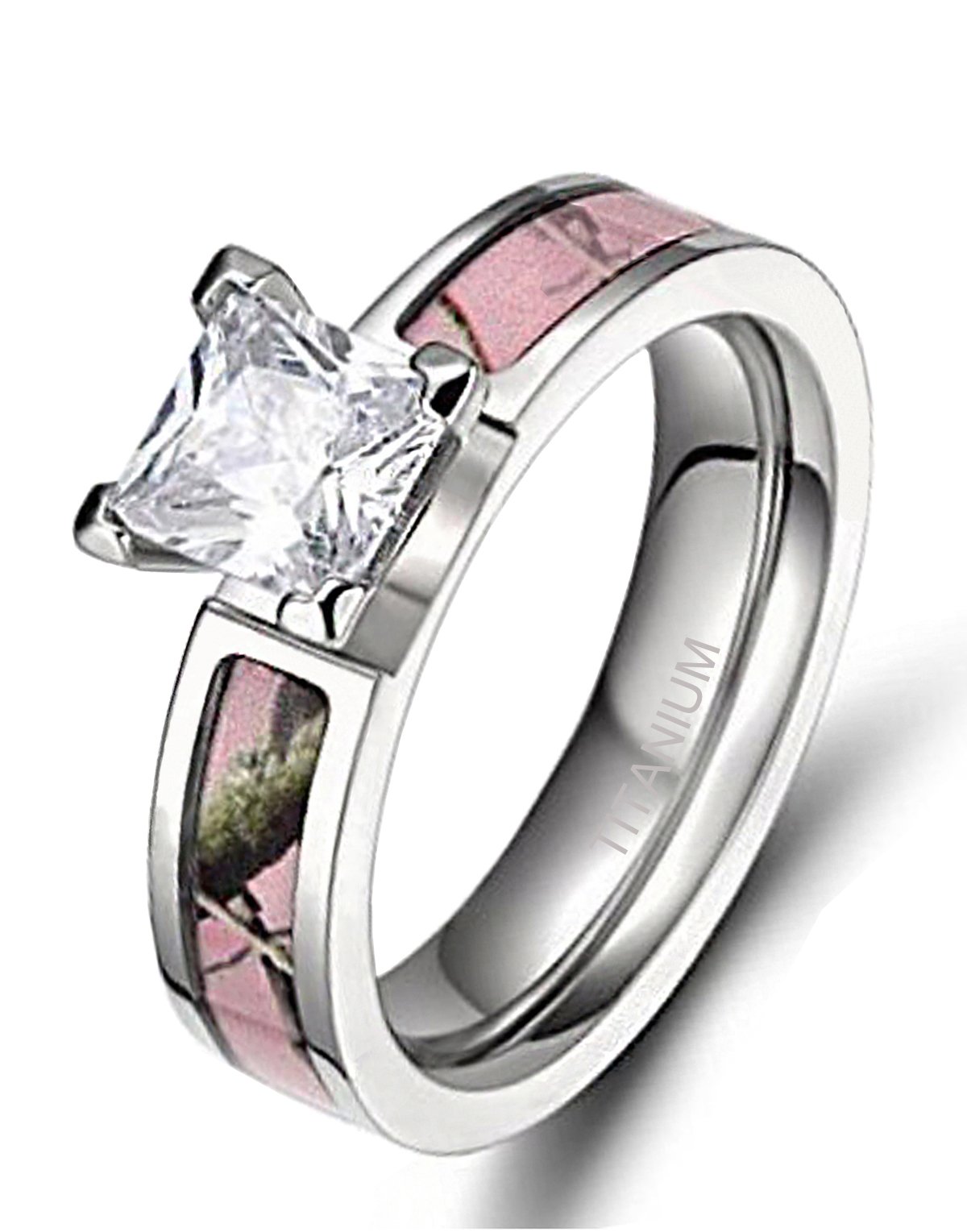 Women’s Pink Camo Titanium Engagement Rings with Cubic Zirconia ...
