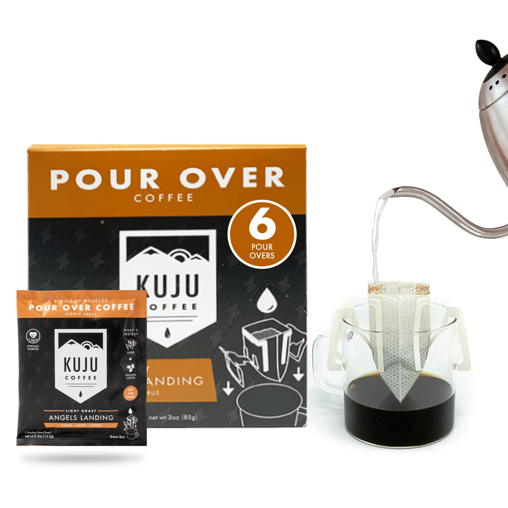 Amazon.com : Kuju Coffee Premium Pour Over Camping Coffee Singles - 6 ...