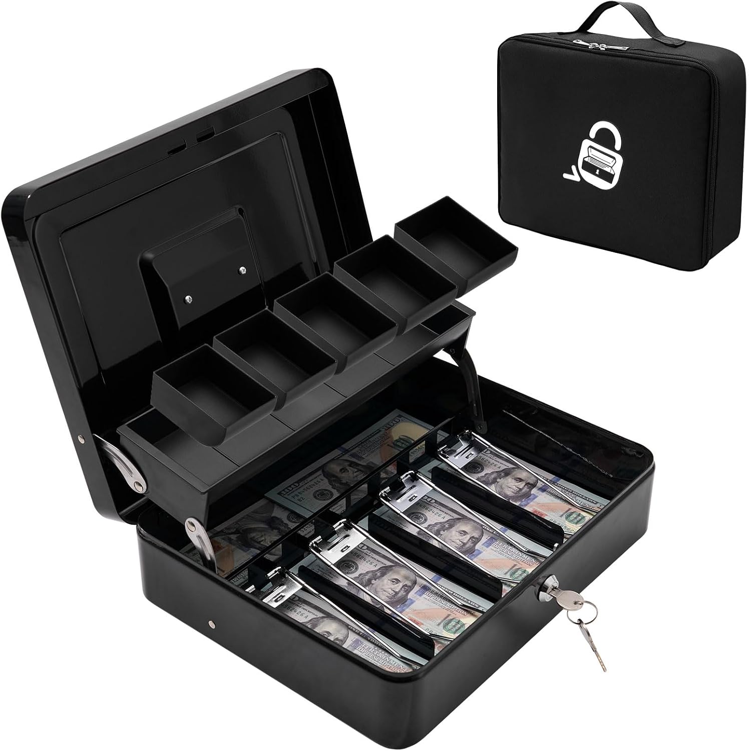 Amazon.com: Zynkora Locking Cash Box with Carry Bag, Metal Money Box ...