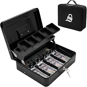 Amazon.com: Zynkora Locking Cash Box with Carry Bag, Metal Money Box ...
