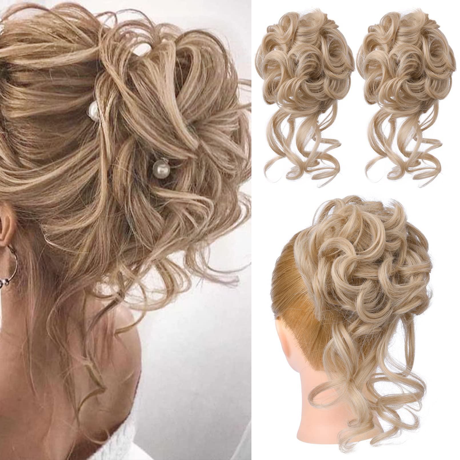 Amazon.com : HOOJIH 2PCS Messy Bun Hair Piece, Tousled Updo with ...