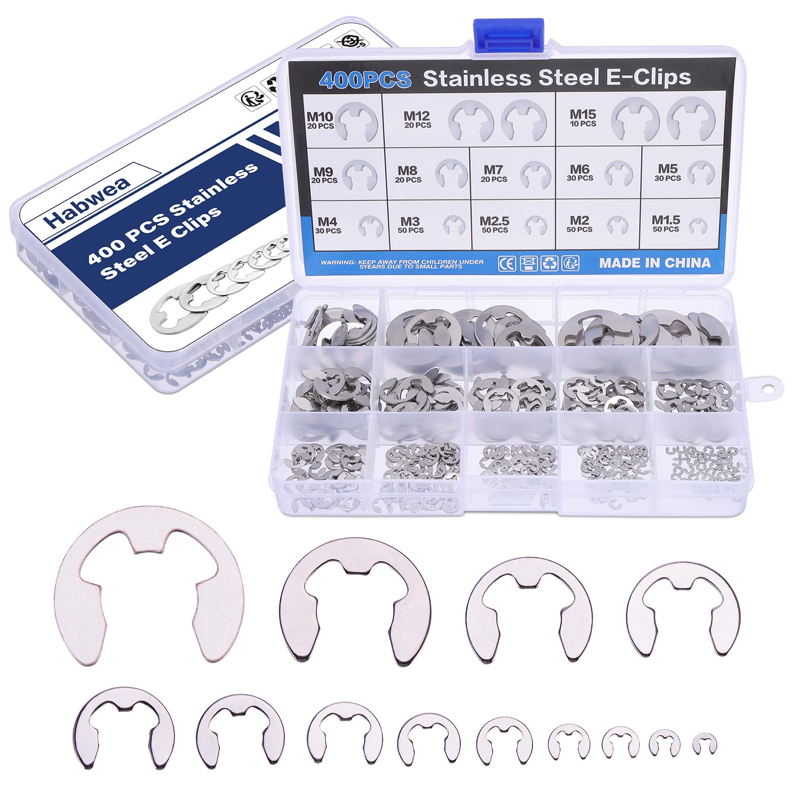 Habwea 400 PCS Circlips E Clips Snap Ring, Stainless Steel Snap Opening ...