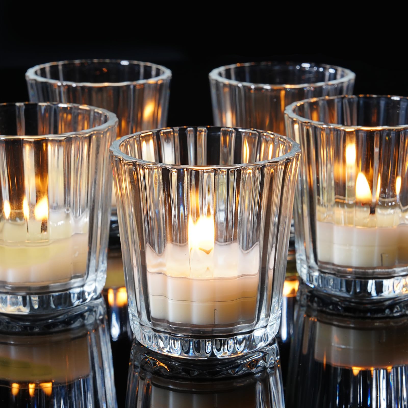 Amazon.com: Glass Votive Candle Holders, 6Pcs Clear Tea Light Candle ...
