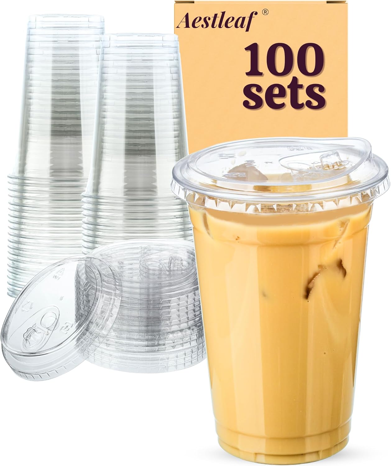 Amazon.com: Aestleaf Clear Plastic Cups with Sip-Lids, 20 oz 100 Sets ...