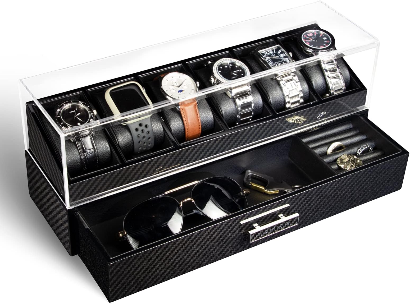 KAMIER Watch Box Case Organizer for Men, Two-Tier Wooden Watch Display ...