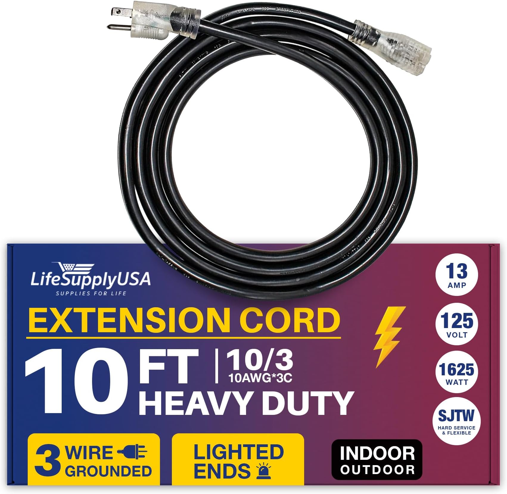 Amazon.com: GREATIDE 10 Ft Lighted Outdoor Extension Cord with 3 ...