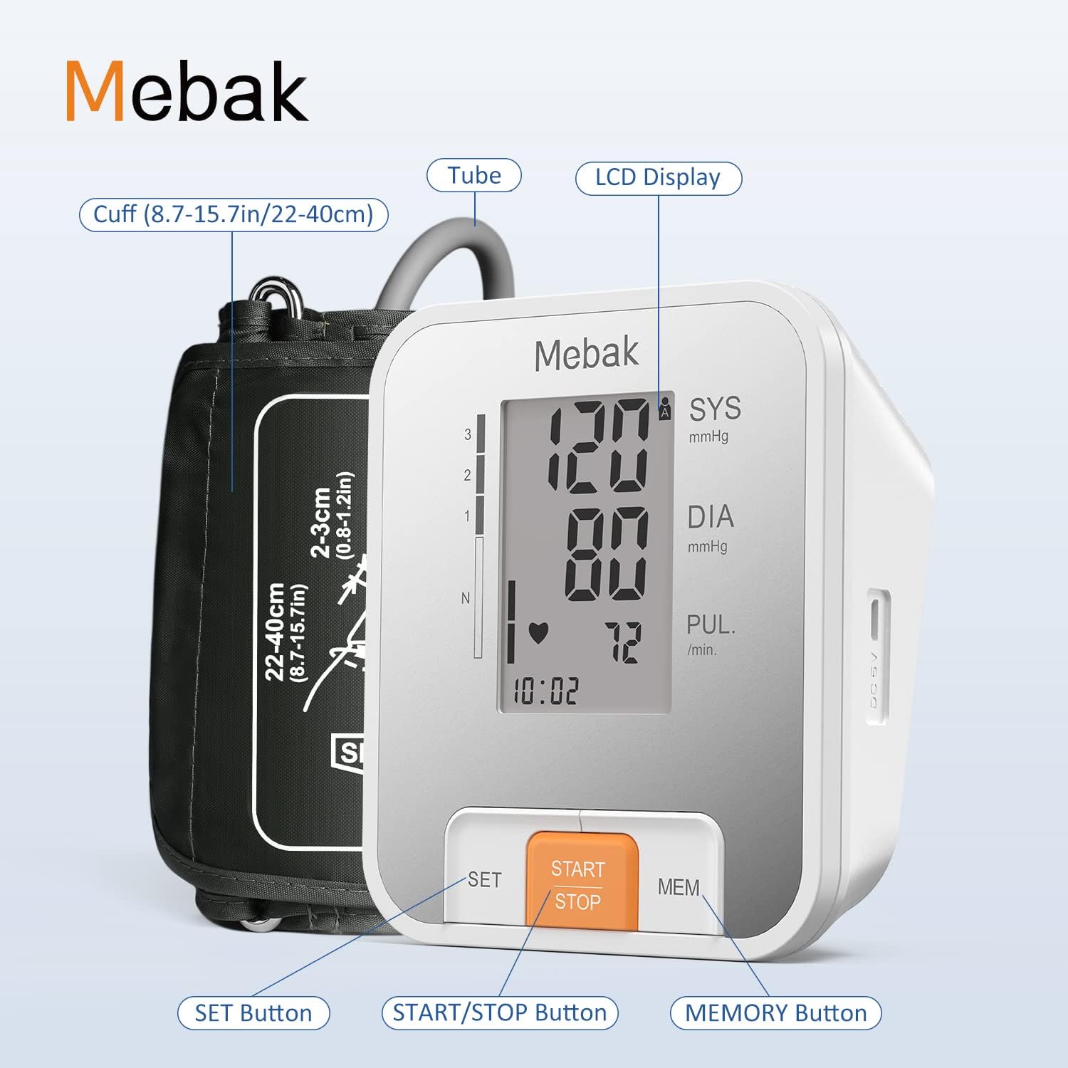 Buy Blood Pressure Monitor, Mebak BP Machine Upper Arm Cuff ,Automatic ...