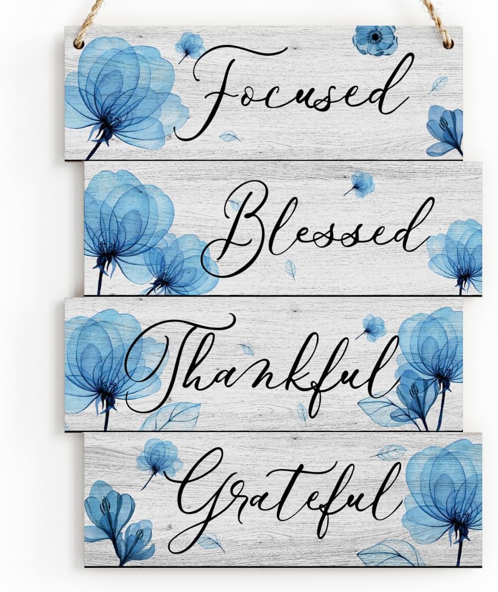 Amazon.com: Inspirational Blue Floral Wall Decor Wall Hanging Decor for ...