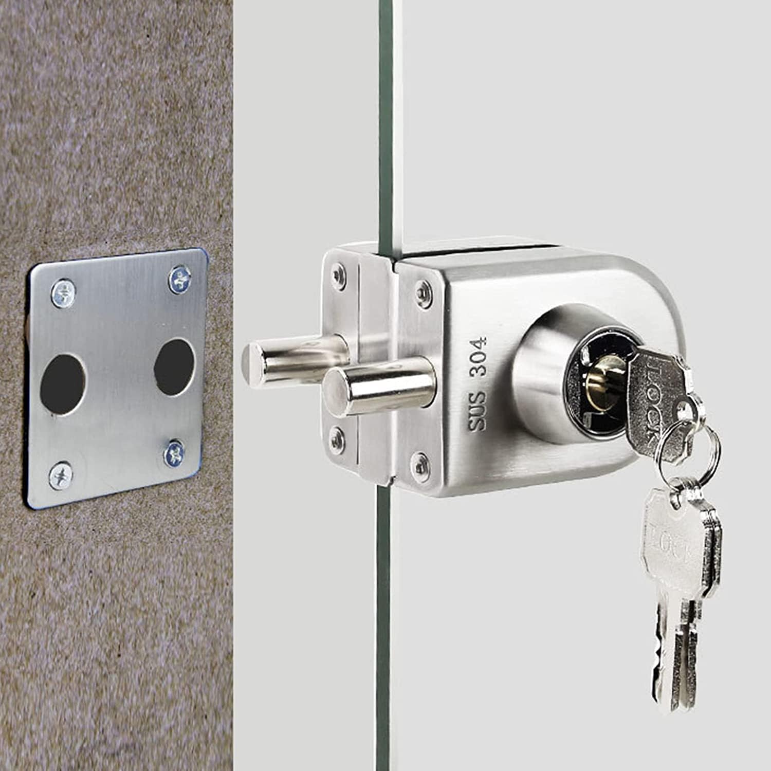 Volo Glass Door Lock (Glass to Wall Door Lock), Silver, Stainless Steel ...