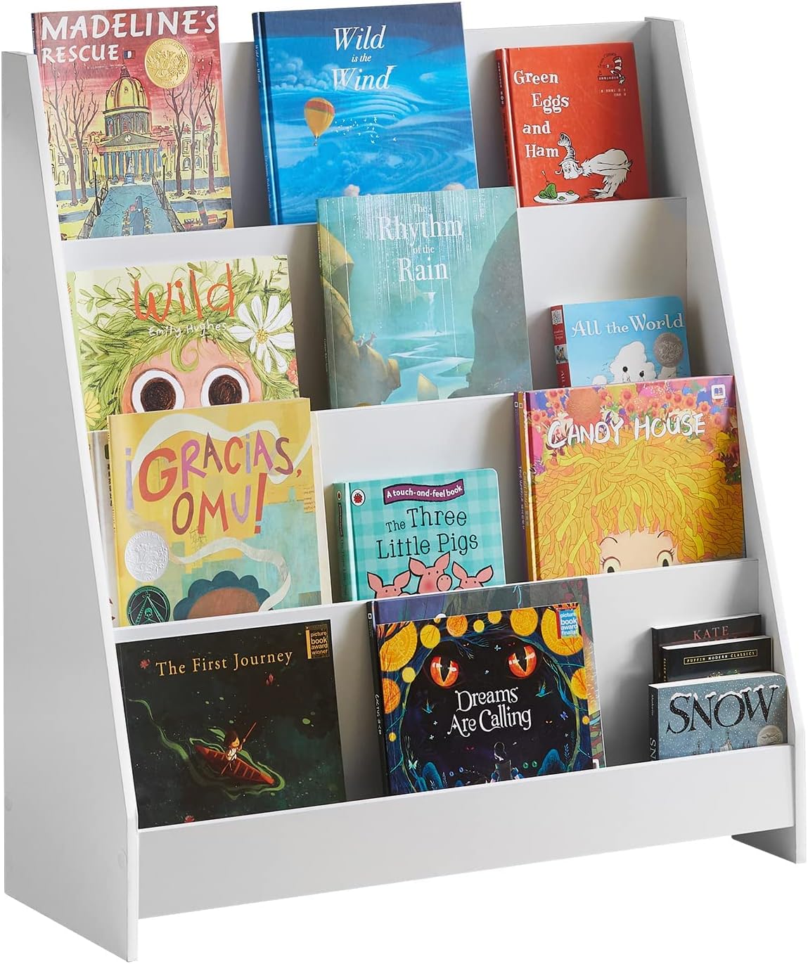 Nisorpa Wooden Children Bookcase 4 Tier Open Compartments Kids ...