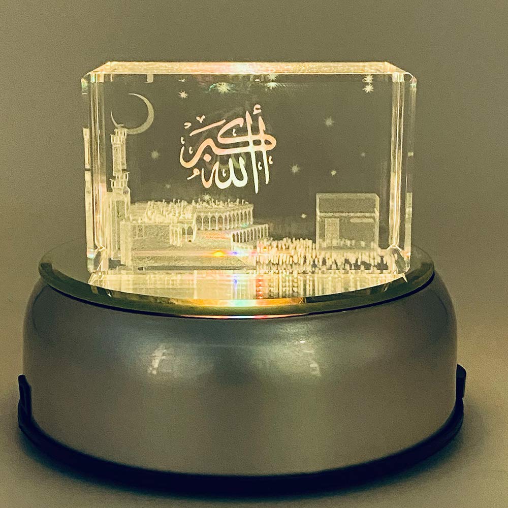 Buy Crystal Islamic/Heritage Cube with rotating LED stand 50x50x80mm ...