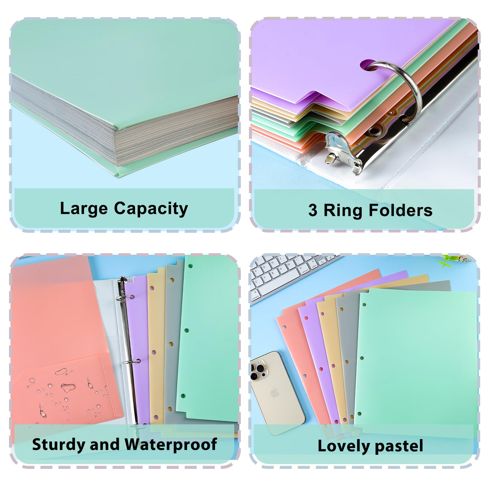 Snapklik.com : HABGP 3 Hole Pocket Folders, 5 Pcs Pastel Color Heavy ...