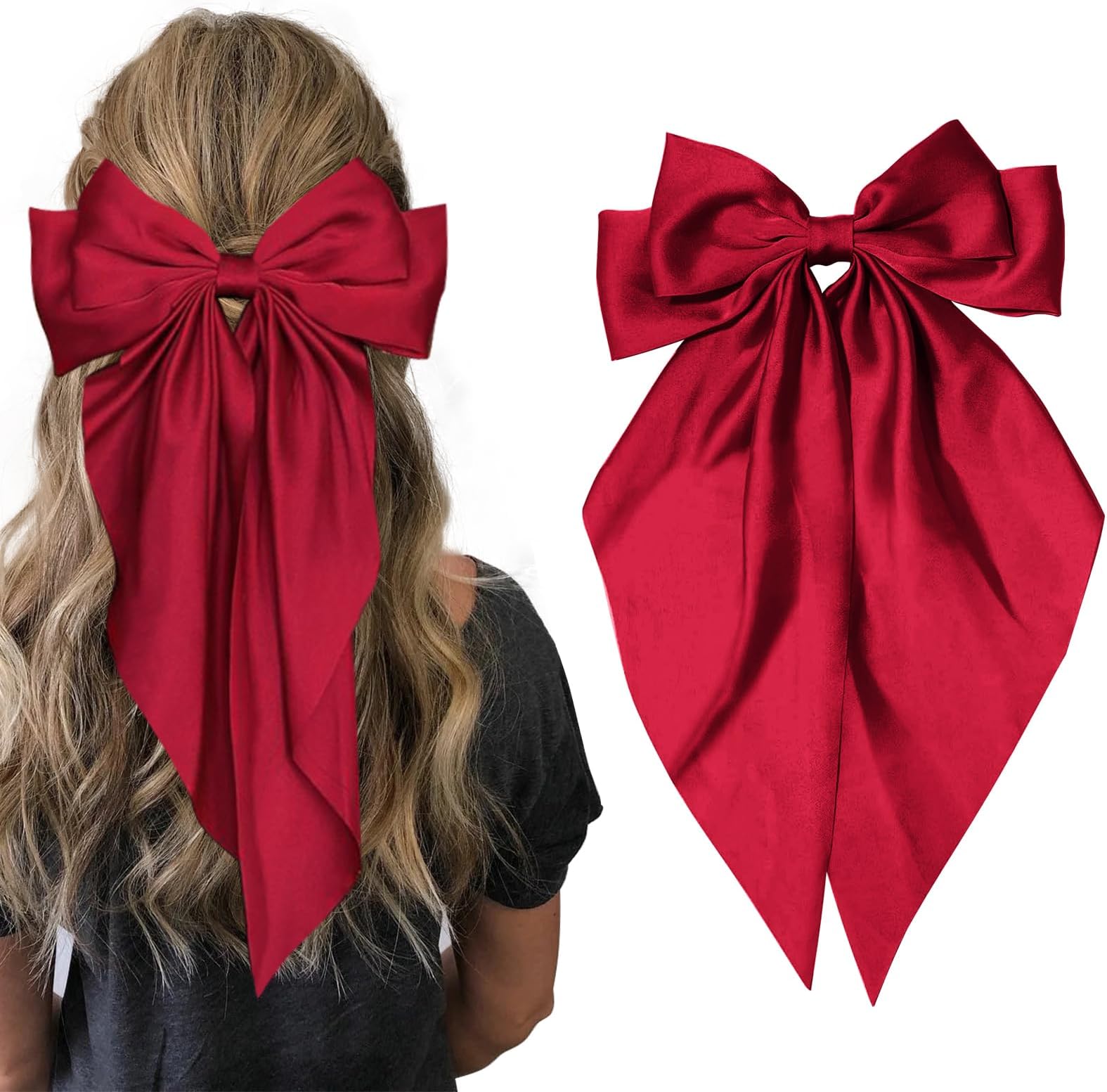 Amazon.com : Light Blue Jumbo Silky Satin Bow Clip Hair Barrettes with ...