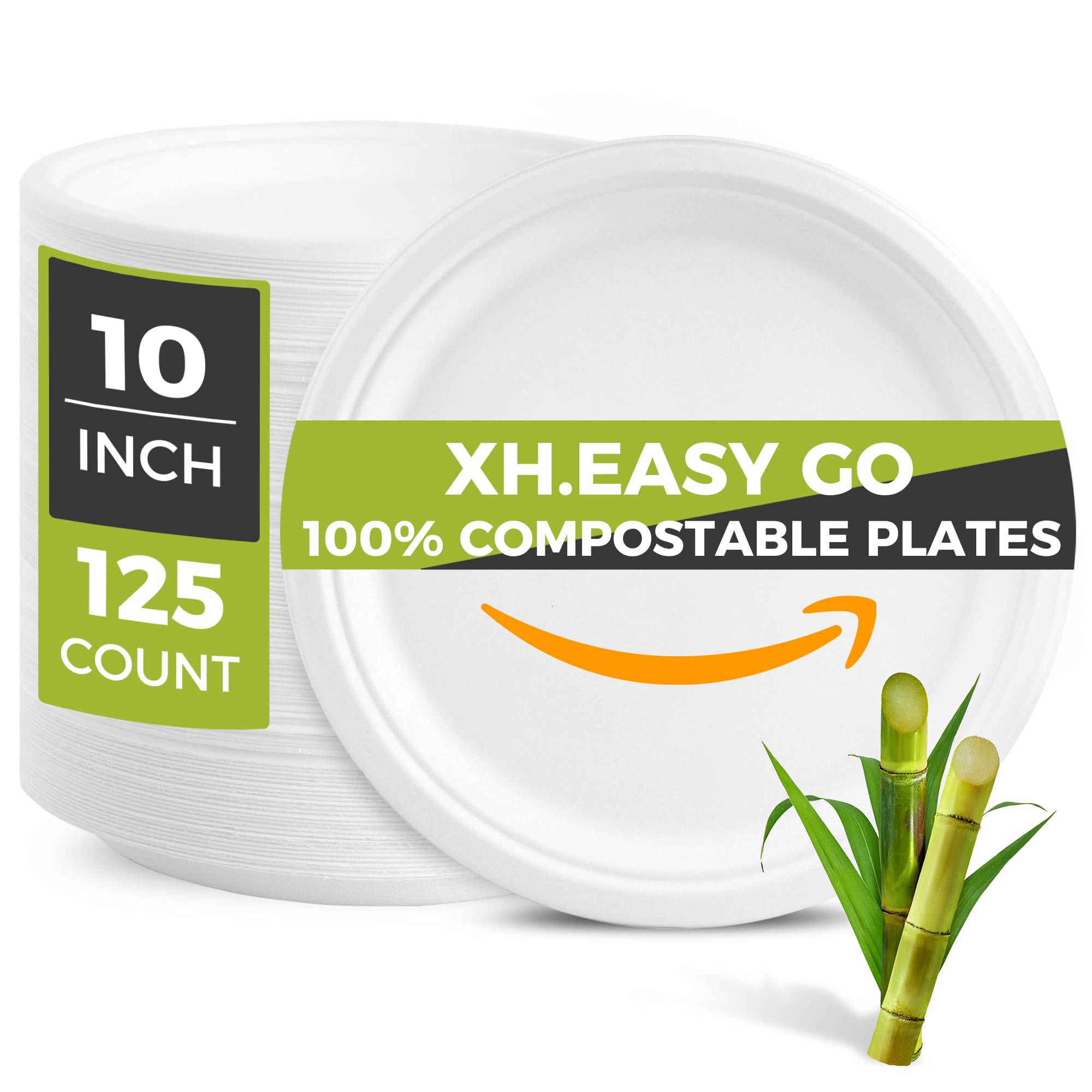 Amazon.com: XH.Easy Go Paper Plates 10 Inch [125 PCS], Heavy-Duty ...