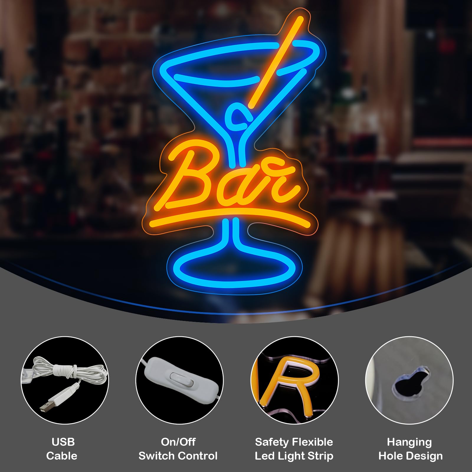 Cocktail Bar Neon Sign, Bar Neon Light Sign, Martini Glasss Neon Bar ...
