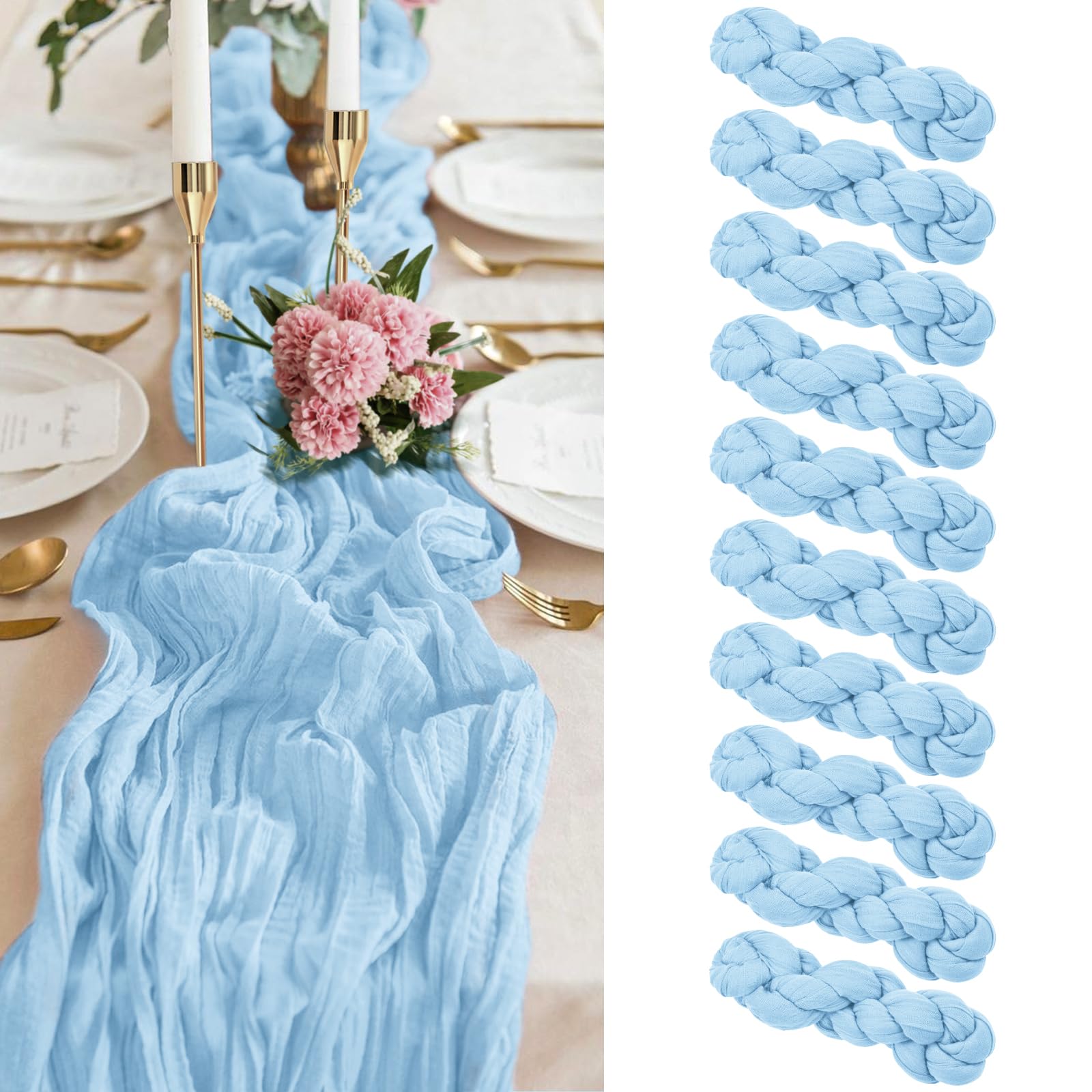 Amazon.com: 10Pack Baby Blue Cheesecloth Table Runner, 10FT Gauze Table ...