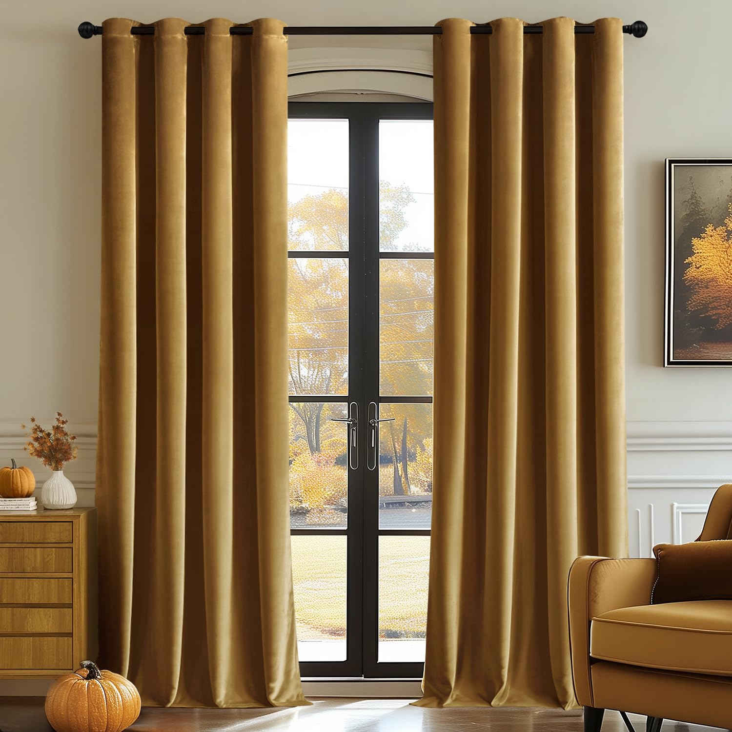 Amazon.com: MIULEE Elegant Velvet Curtains Gold Grommet Curtains Fall ...