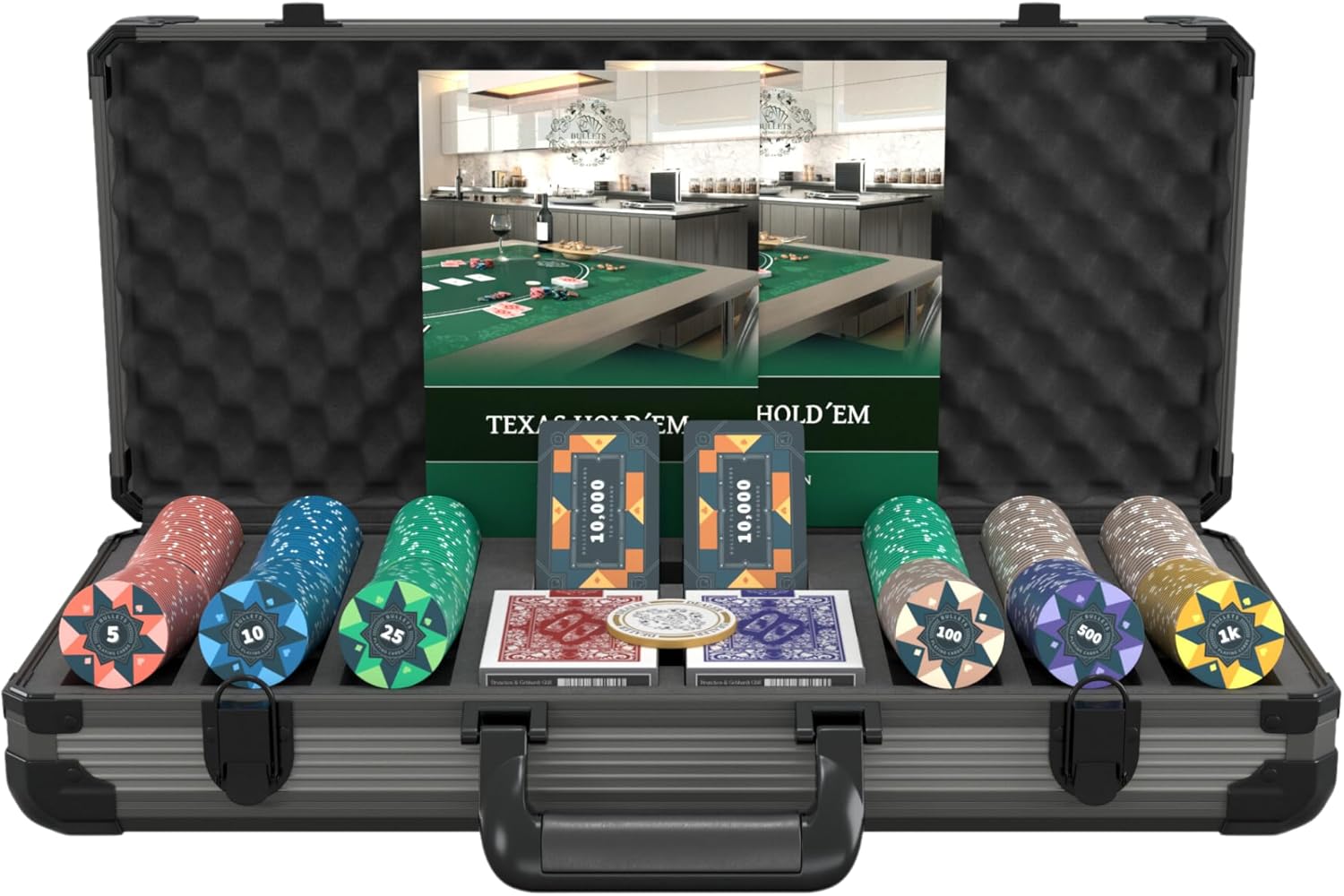 Bullets Playing Cards 'Paulie' Poker Set with 300 Ceramic Poker Chips ...