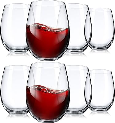 Bravario Unbreakable Stemless Wine Glasses - Set of 8 - 20 oz ...