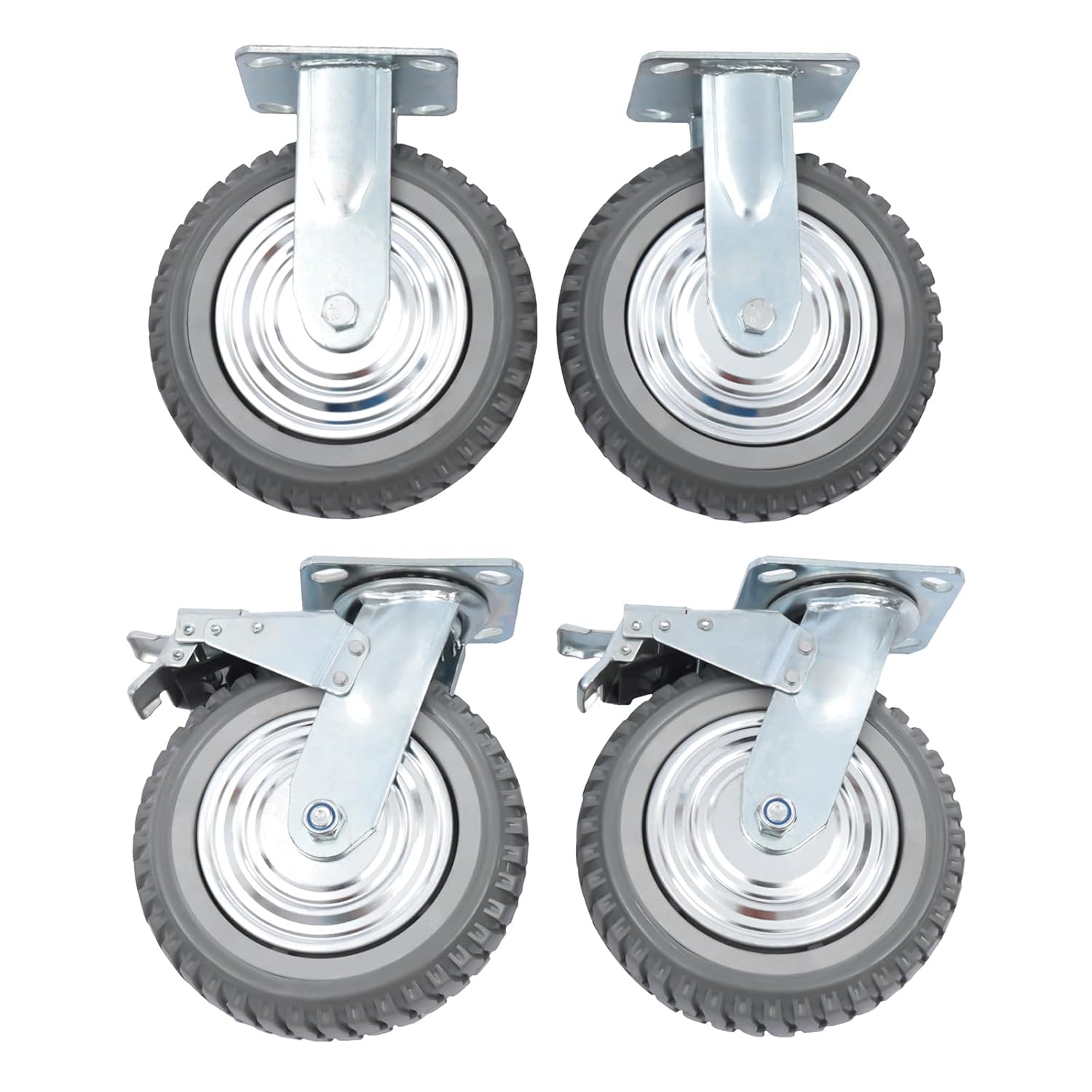 8 Inch Solid Caster Wheels Casters, 4PCS Heavy Duty Anti-Skid Swivel ...