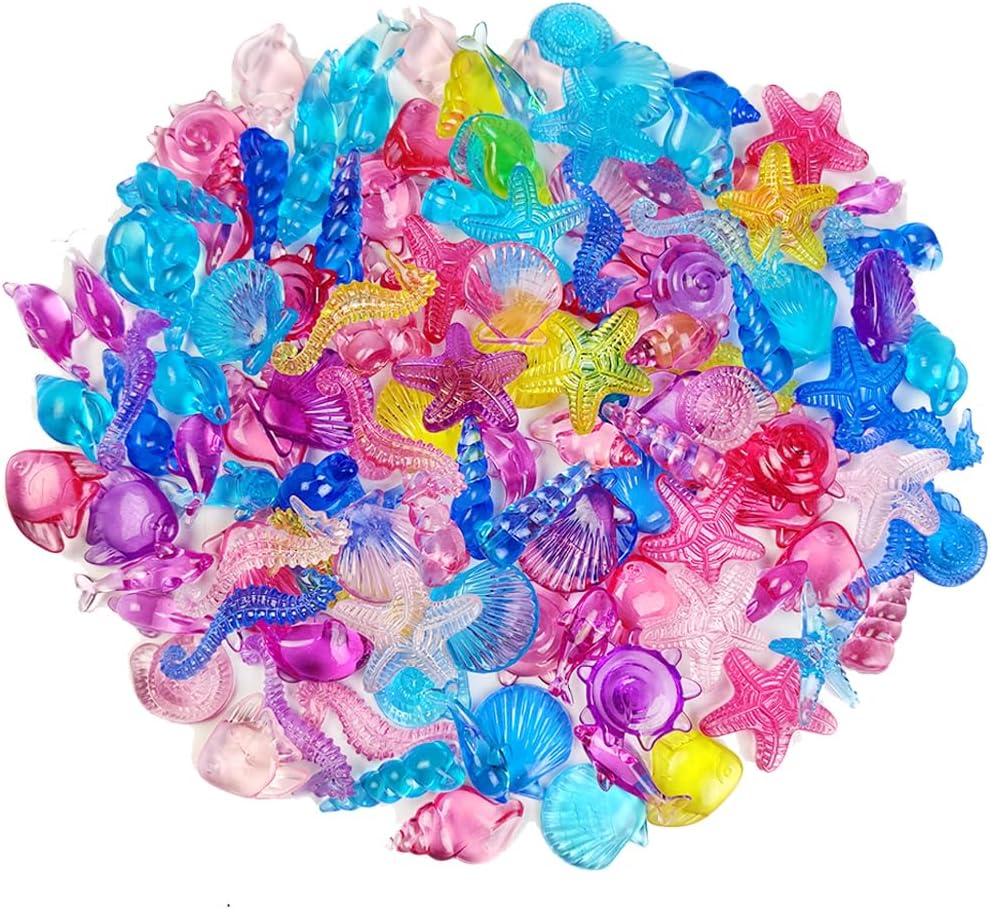 Amazon.com: 125 PCS Plastic Sea Shells Starfish Acrylic Gems Under The ...