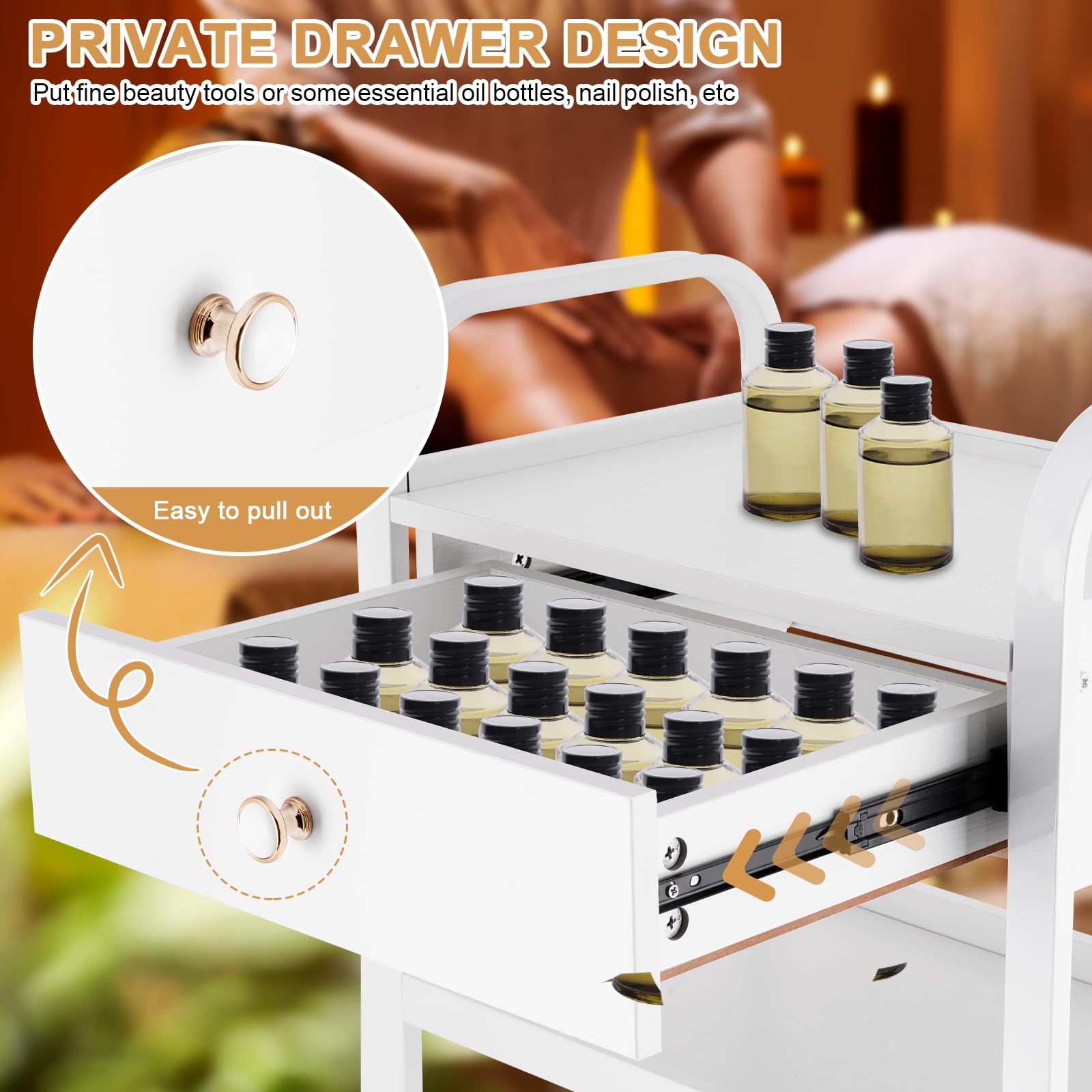 Tragaomx Beauty Salon Trolley Cart 3 Tiers Rolling Cart 330LBs Utility ...