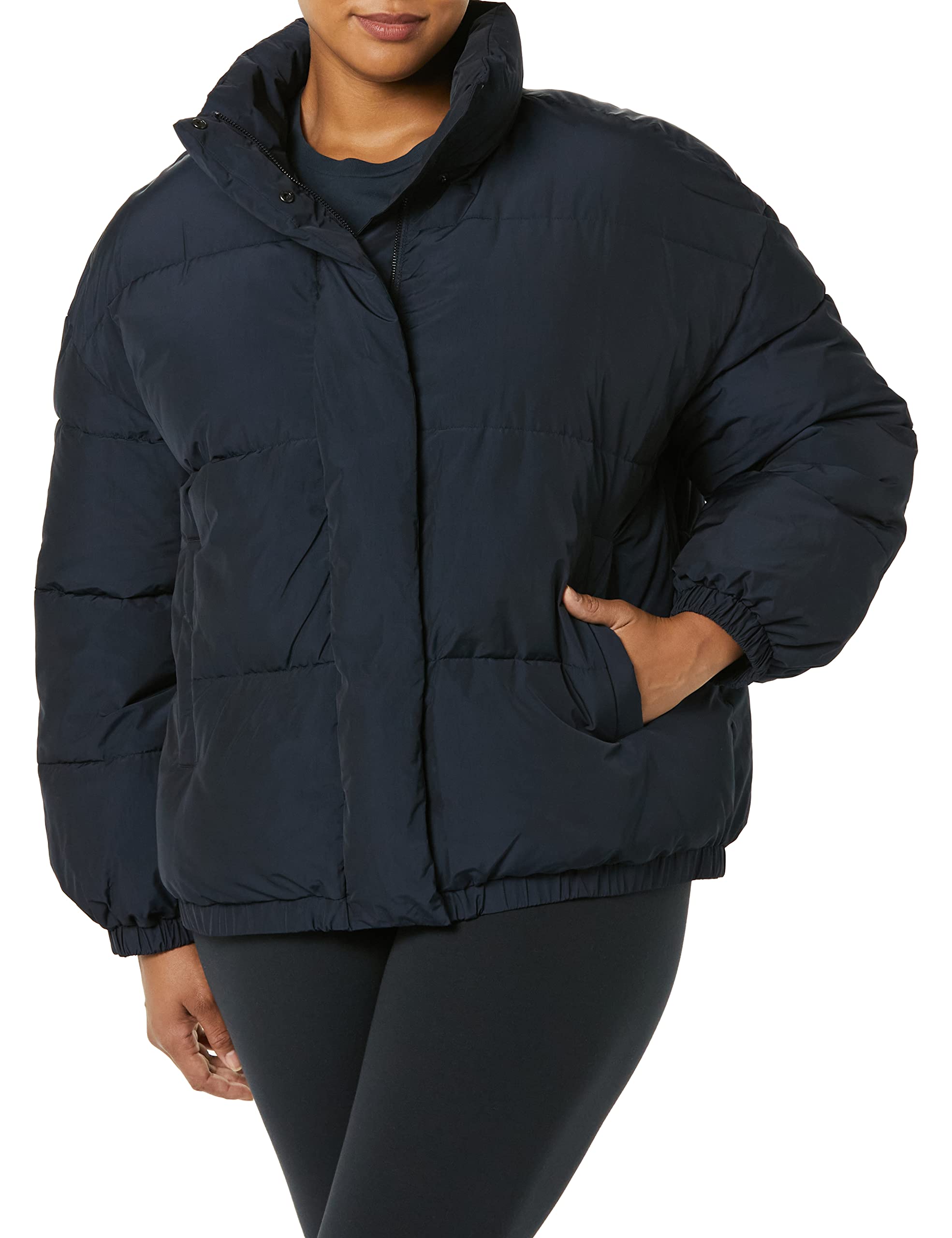 Snapklik.com : Essentials Womens Relaxed-Fit Mock-Neck Short Puffer Jacket