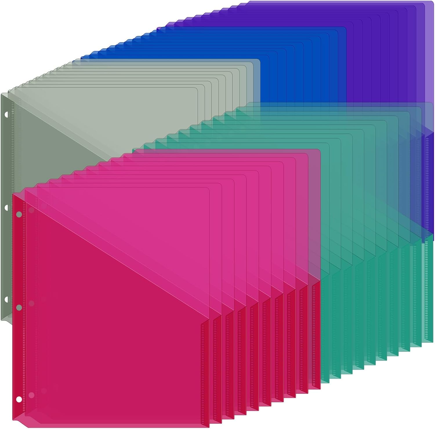 Amazon.com : Maitys 50 Pack Binder Pockets 3 Hole Punch Clear Plastic ...