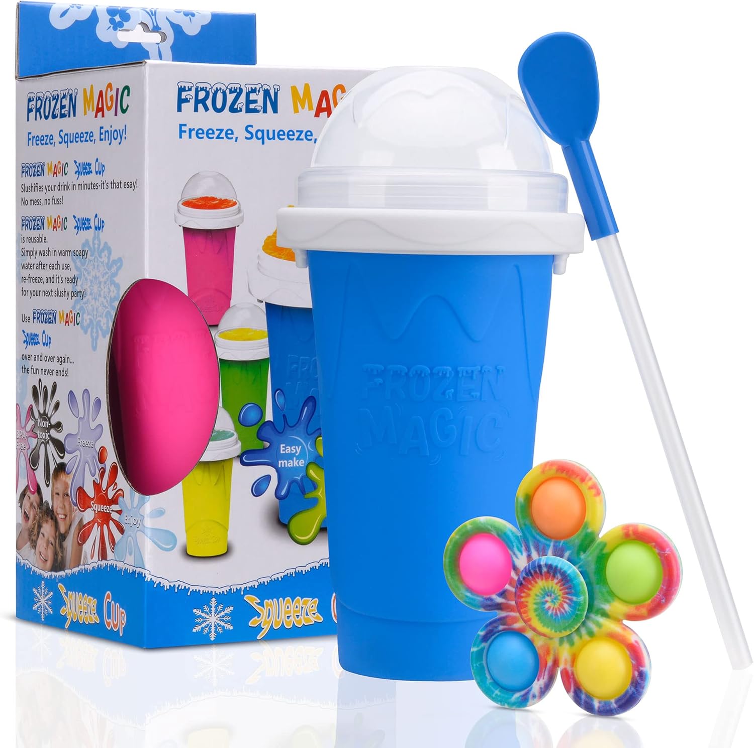 Amazon.com: Slushy Cup with Pop It Fidget Spinner - Food-Grade Silicone ...
