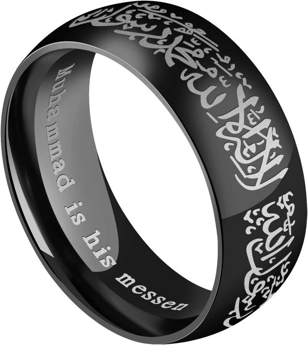 JAJAFOOK Stainless Steel Men's Islamic Muslim Ring with Shahada in ...