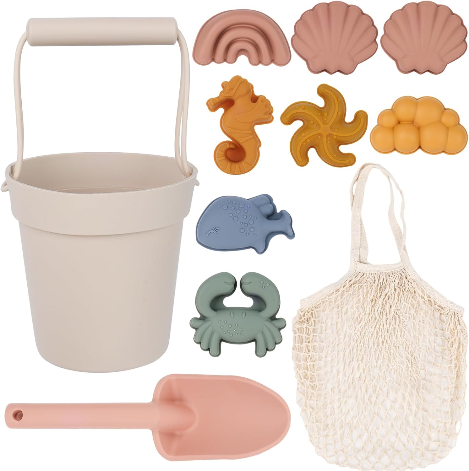 Amazon.com: 3 otters 11PCS Silicone Sand Bucket Set, Silicone Beach Toy ...