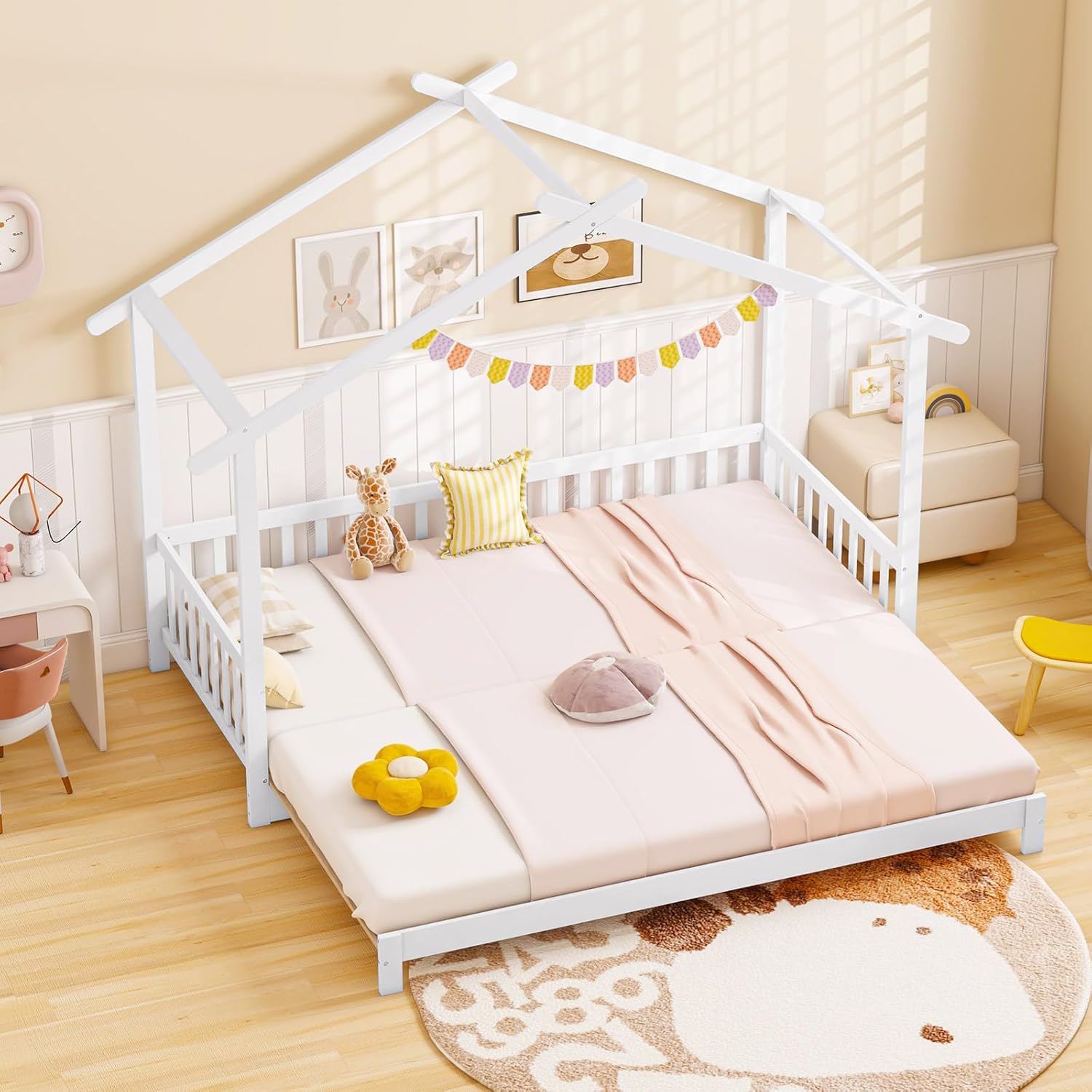 Amazon.com: Giantex Twin to King Extendable Daybed, Wooden House Bed ...