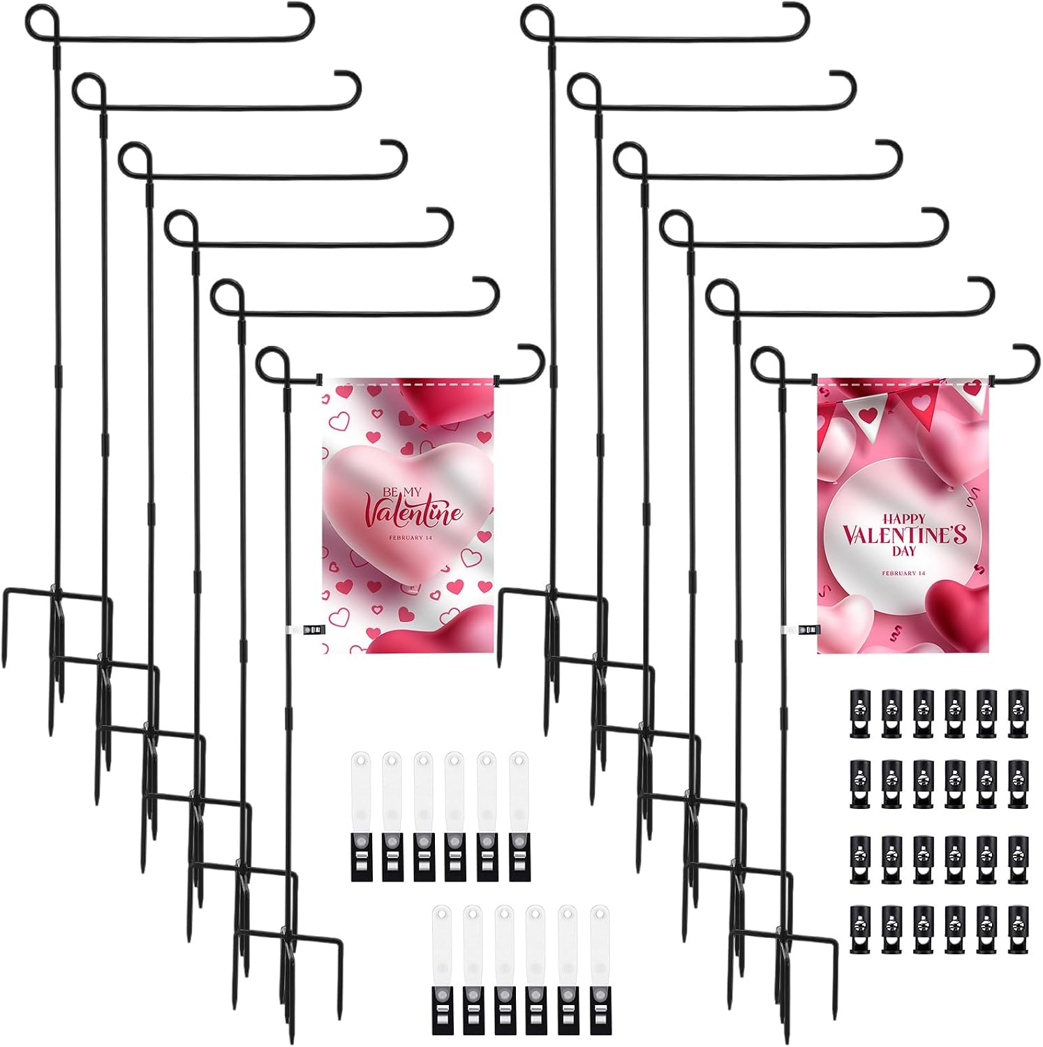 Amazon.com : Therwen 12 Pcs Metal Garden Flag Holder with 5 Prong Base ...
