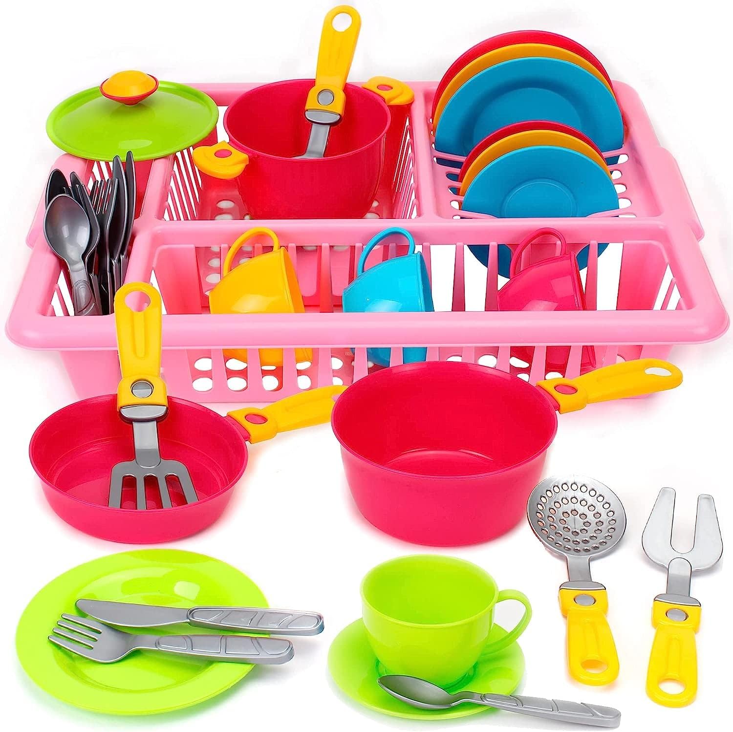 TECHNOK Play Dishes for Kids Kitchen - 33 Pcs Pretend Play Kitchen ...