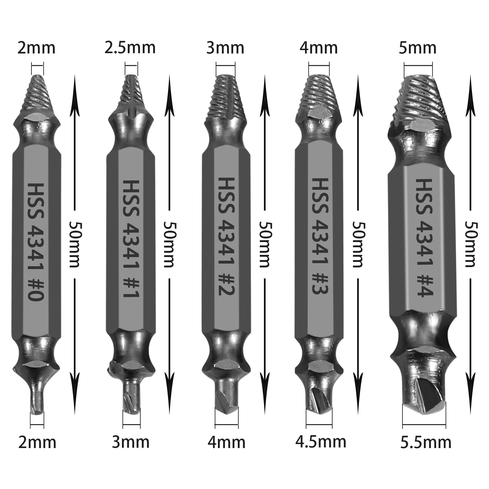 Jeu d'extracteurs de vis endommagées HSS, kit de 5 forets pour vis et boulons abîmés, gris