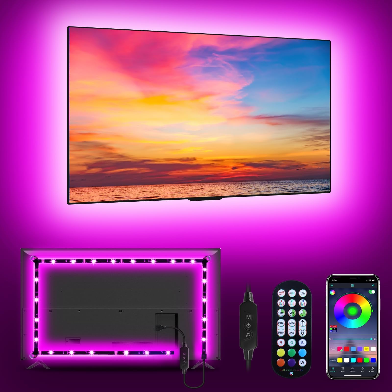 Amazon.com: CPLID USB TV Backlight RGB LED Neon Accent Lights Strips ...