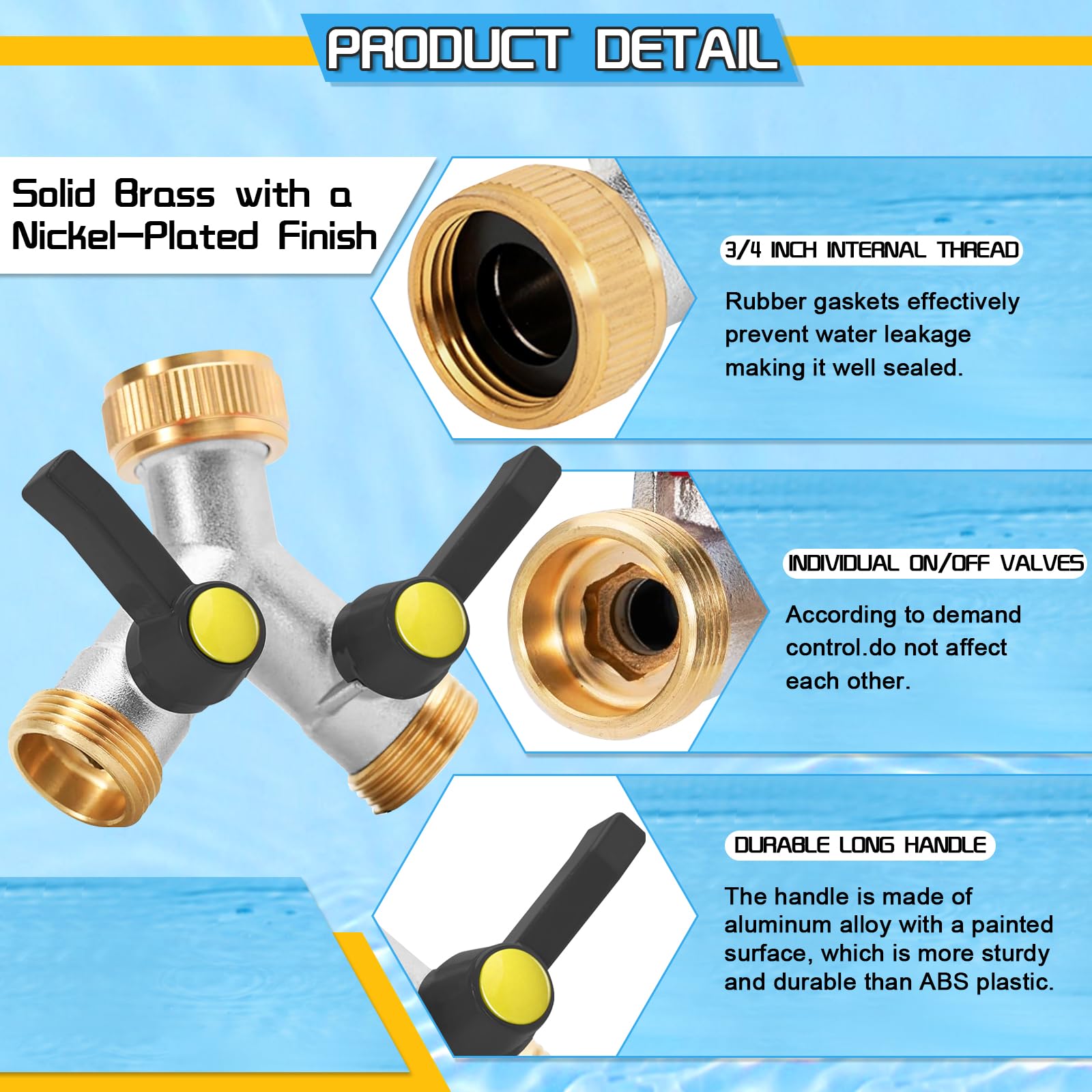 Tap Y Garden Hose Splitter, Brass 3/4 2 Way Tap Splitter Manifold with ...