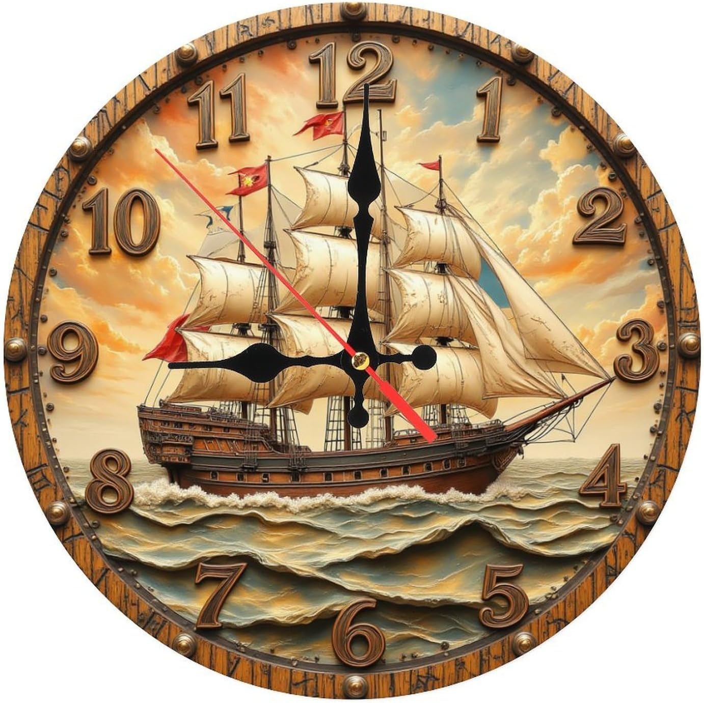 Amazon.com: Tall Sailing Ship Wooden Wall Clock with Sunset Seascape ...