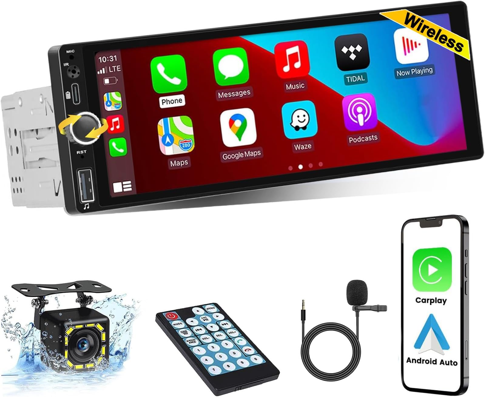 Amazon.com: Single Din Car Stereo Touchscreen Radio Wireless Carplay ...