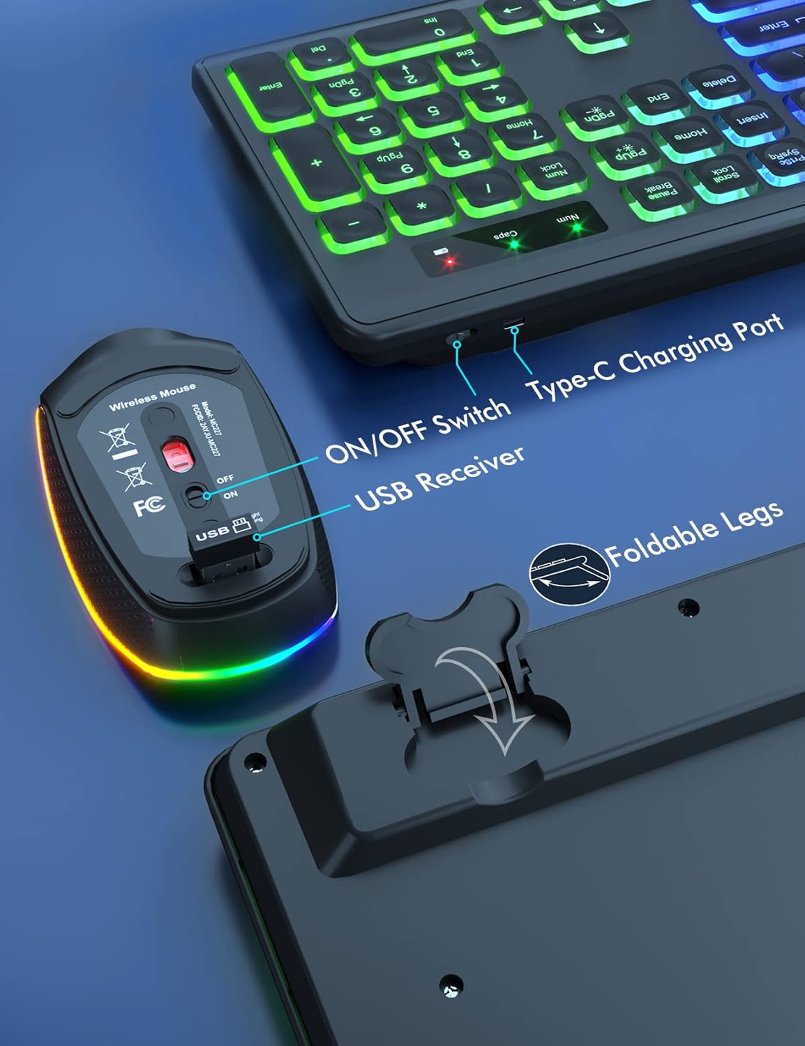 Buy Wireless Keyboard and Mouse Combo Backlit, Rechargeable & RGB Light ...