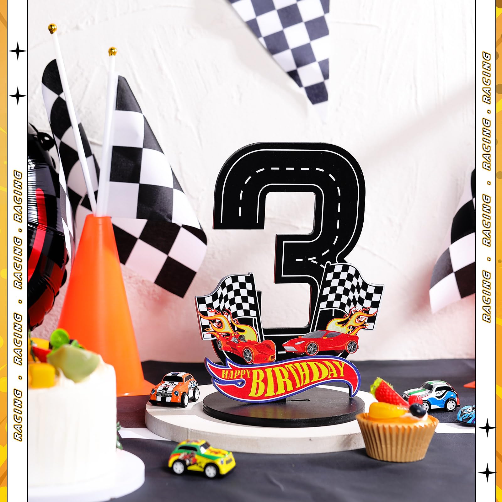 Snapklik.com : Race Car 3rd Birthday Number Sign Centerpiece Race Car ...