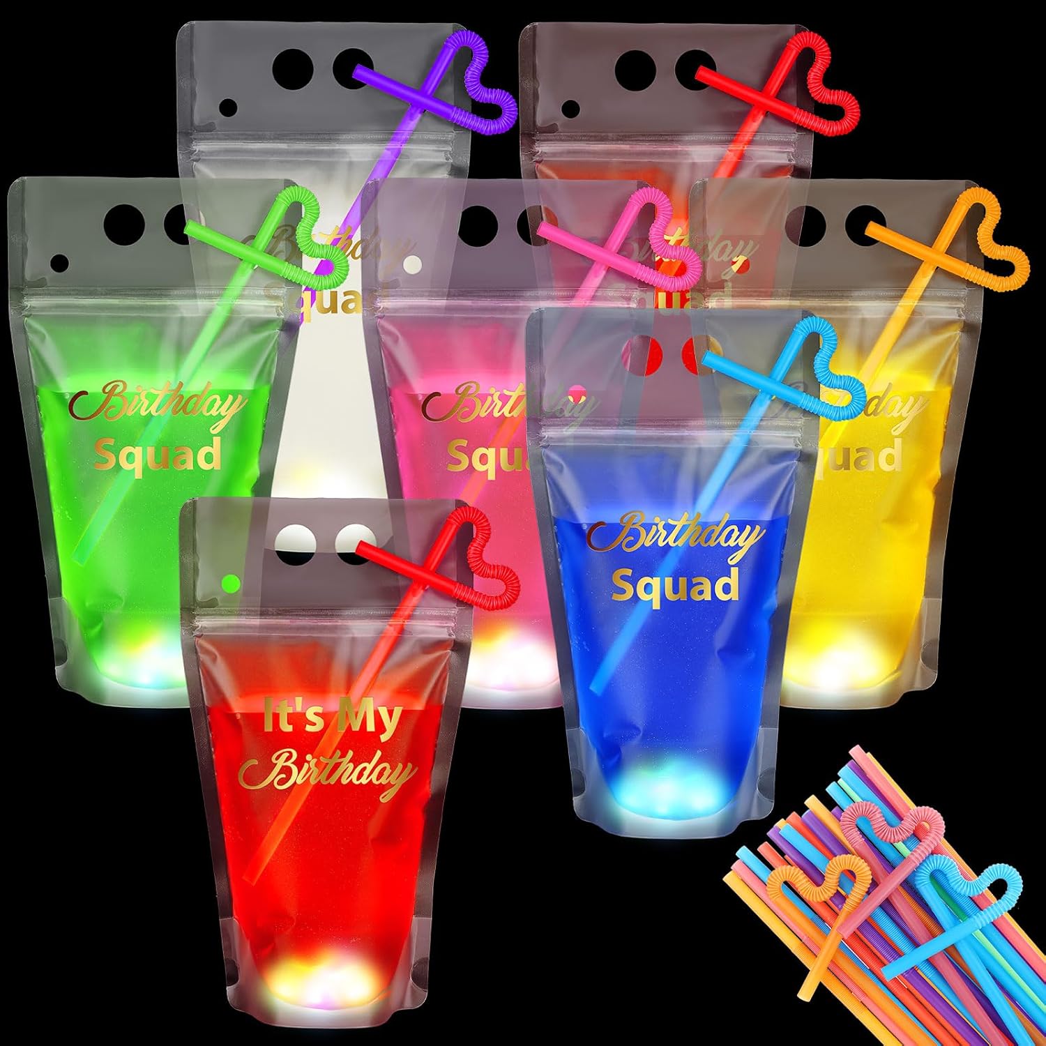 Amazon.com: Nitial 24 Pcs Neon Glow in The Dark Drink Pouches Cups with ...