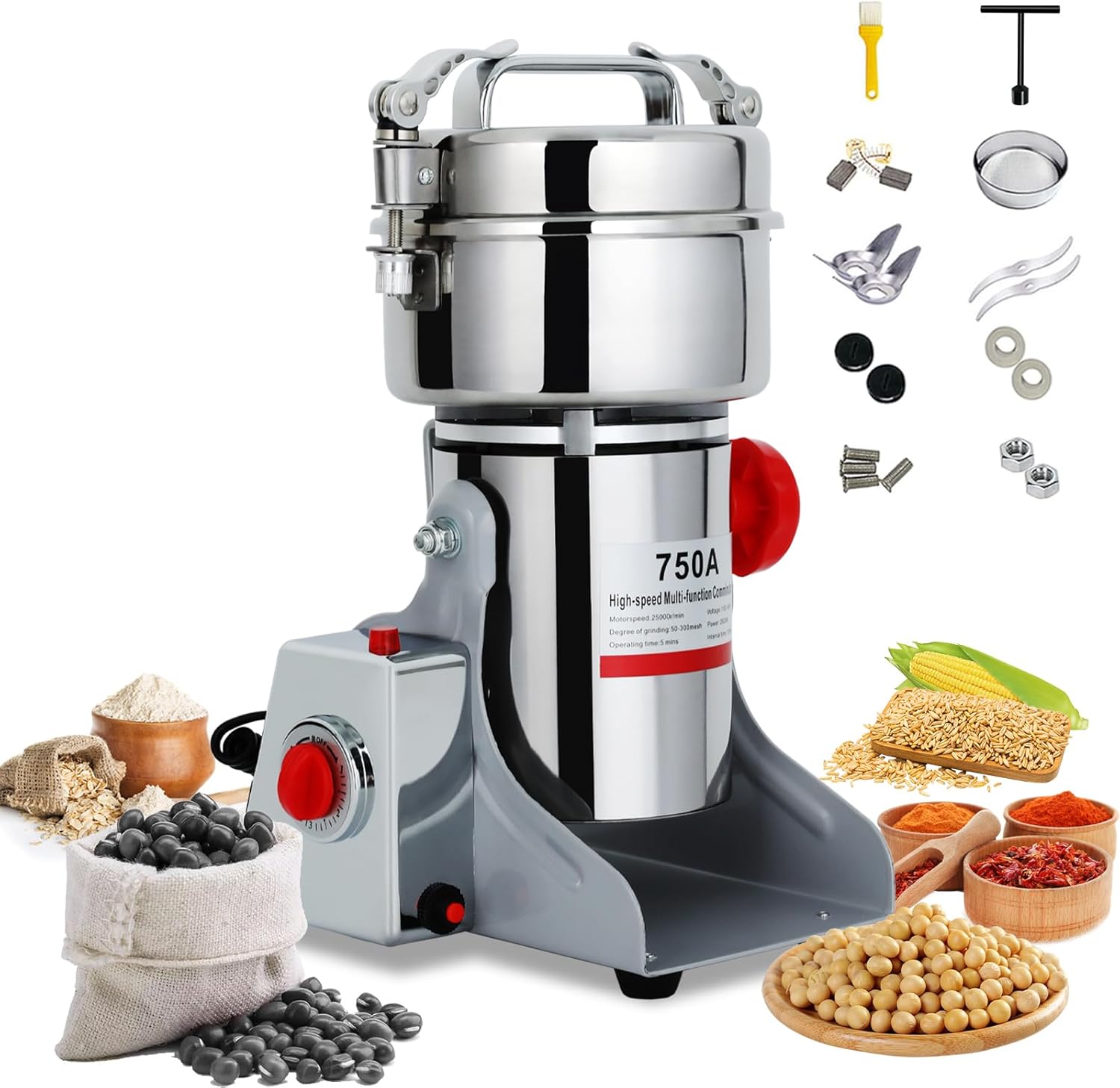 Amazon.com: Electric Grain Grinder Mill 750g, High Speed 2600W Commercial Spice Grinder 304 ...